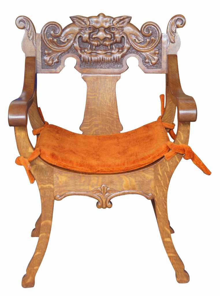 Late Victorian Gargoyle Northwind Face Saddle Curule Seat Arm Chair ...