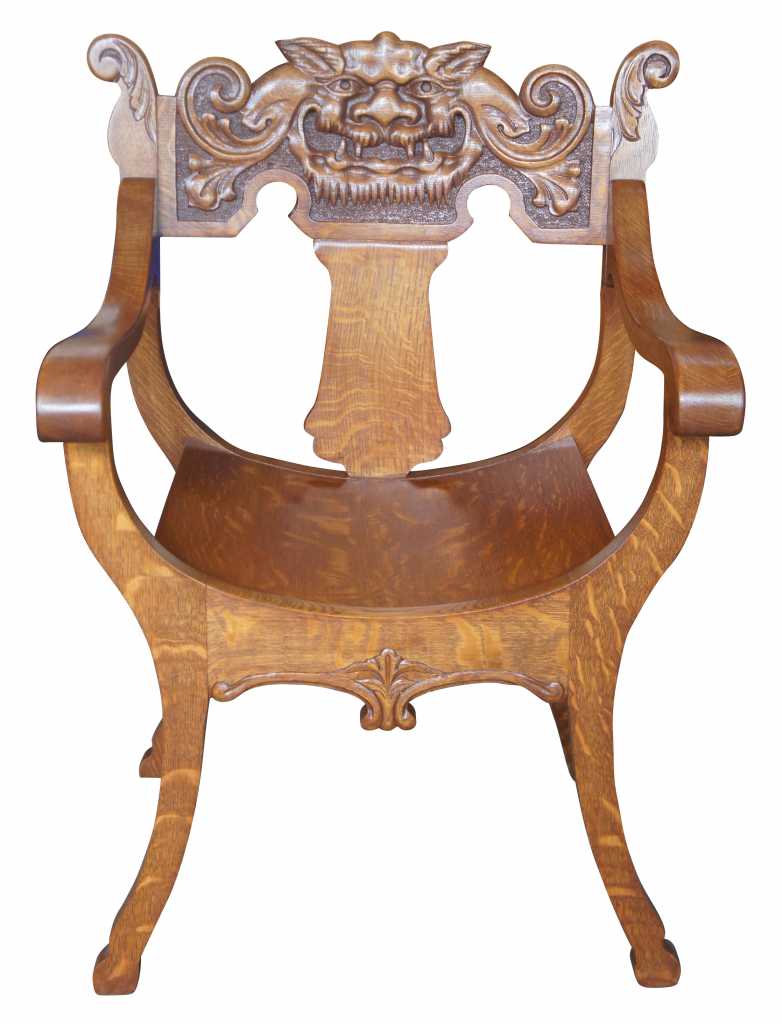 Late Victorian Gargoyle Northwind Face Saddle Curule Seat Arm Chair ...